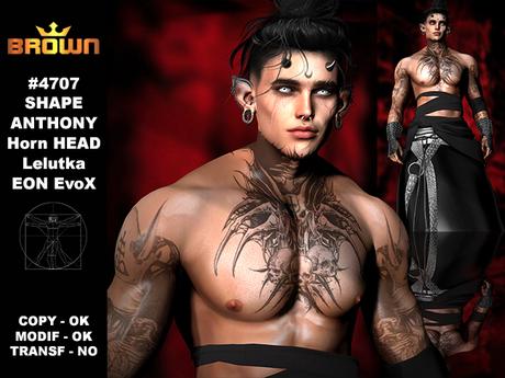 Second Life Marketplace - 4707 SHAPE ANTHONY Horn HEAD Lelutka EON EvoX + BONUS